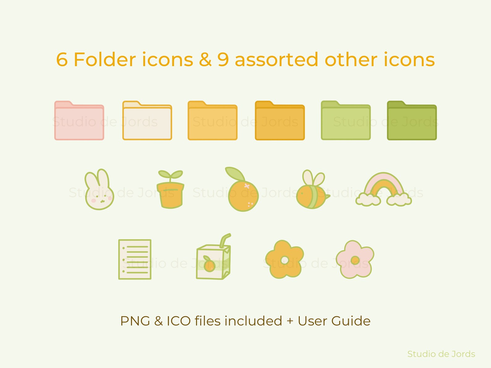 Green Flower Theme Desktop Wallpaper Organizer Folder Icons - Etsy