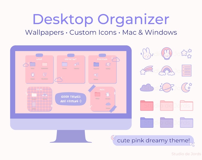 Sakura Bunny Lofi Desktop Set Wallpapers Icons Pink Cute Desktop ...