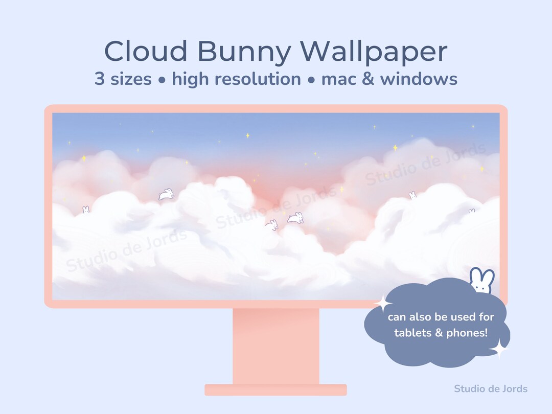 Cloud Bunny Theme Desktop Wallpaper Ultra Wide Tablet & - Etsy