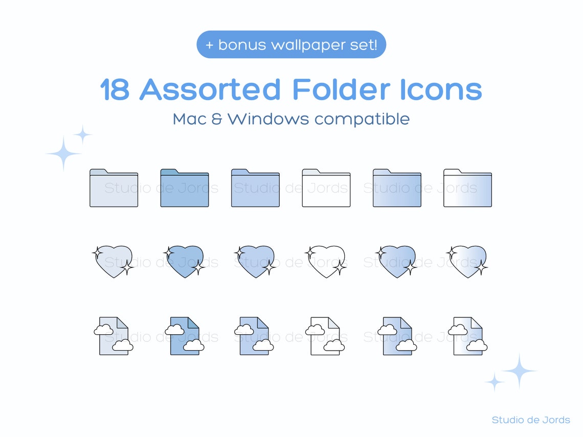 Blue Aesthetic Theme Assorted Folder Icons, Desktop Wallpaper, Mac ...