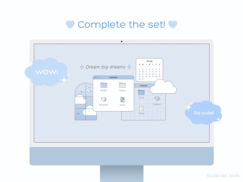 Blue Aesthetic Theme Assorted Folder Icons Mac & Windows - Etsy