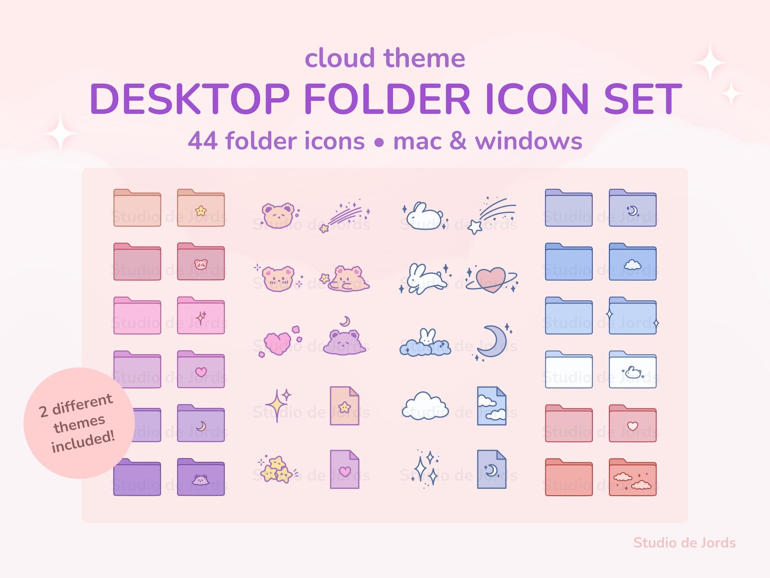 Cloud Theme Desktop Folder Icon Set, Mac & Windows Compatible - Etsy