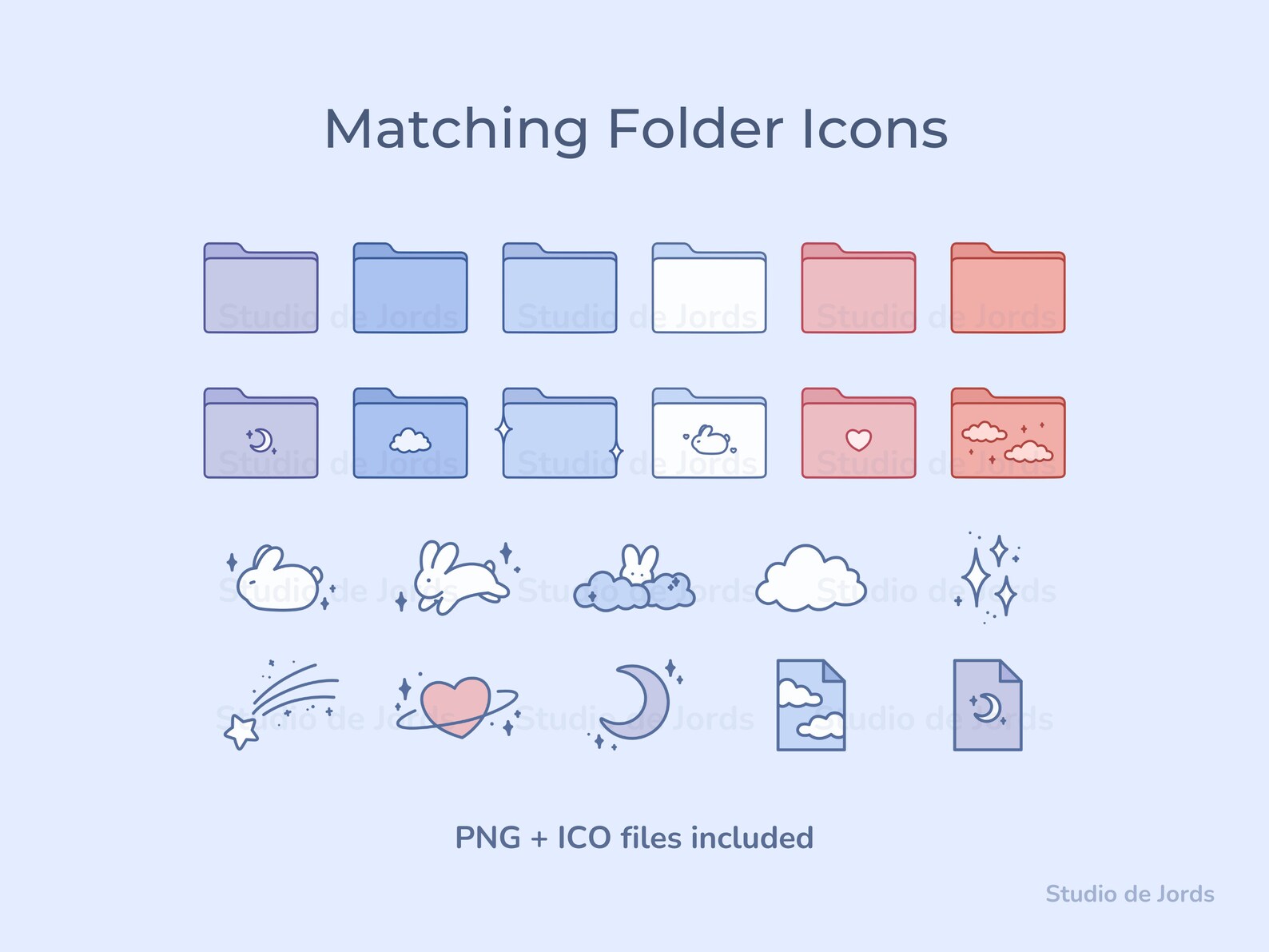 Cloud Bunny Theme Desktop Wallpaper Organizer Folder Icons - Etsy
