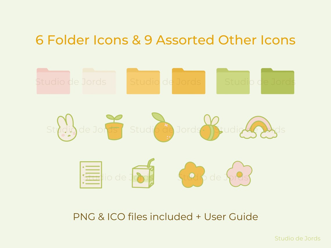 Green Flower Theme Desktop Wallpaper Organizer Folder Icons - Etsy