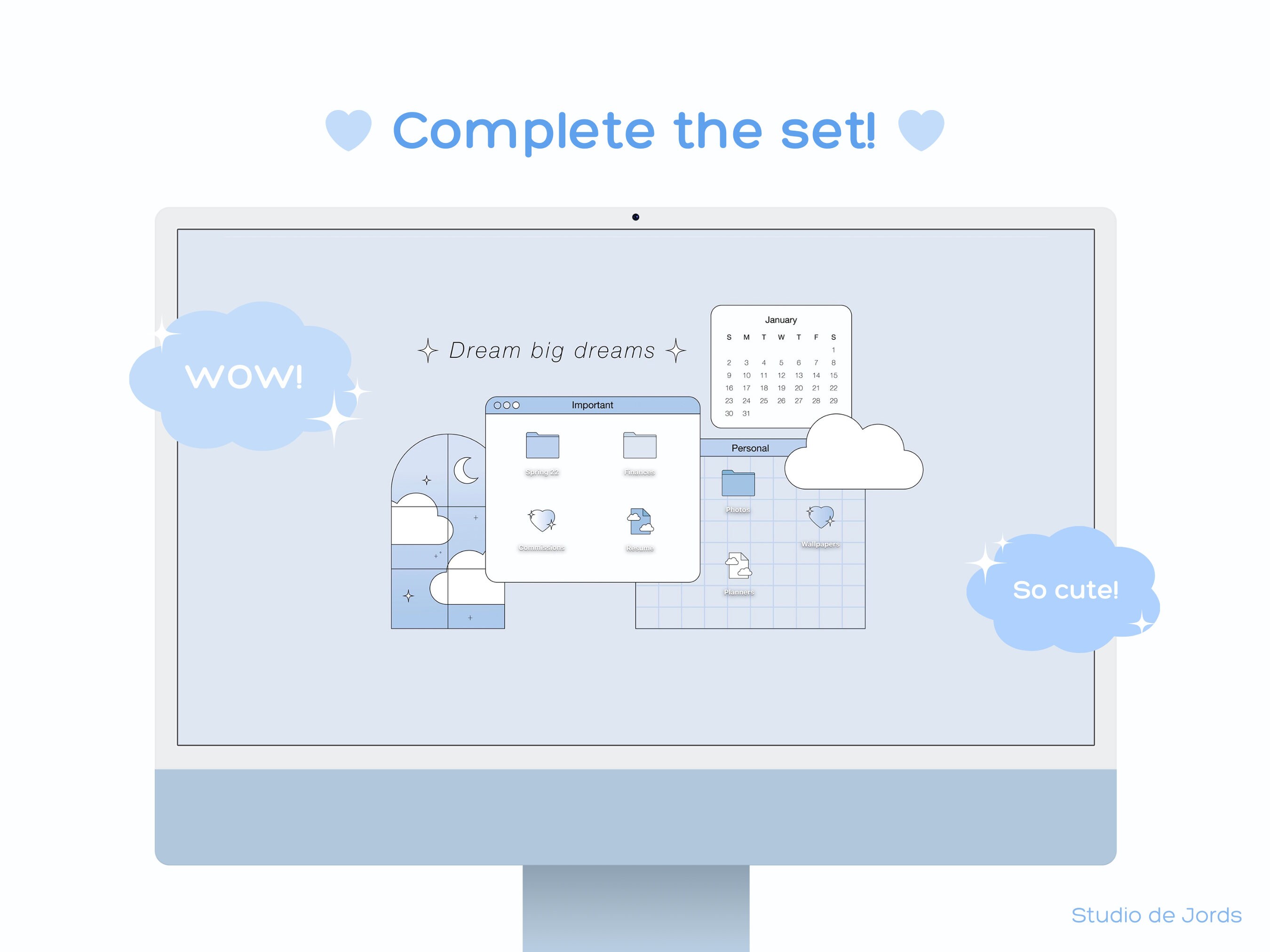 Blue Aesthetic Theme Assorted Folder Icons, Desktop Wallpaper, Mac ...