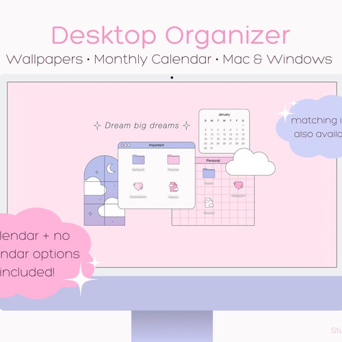Pink Aesthetic Theme Desktop Wallpaper Organizer 2022-2023 - Etsy