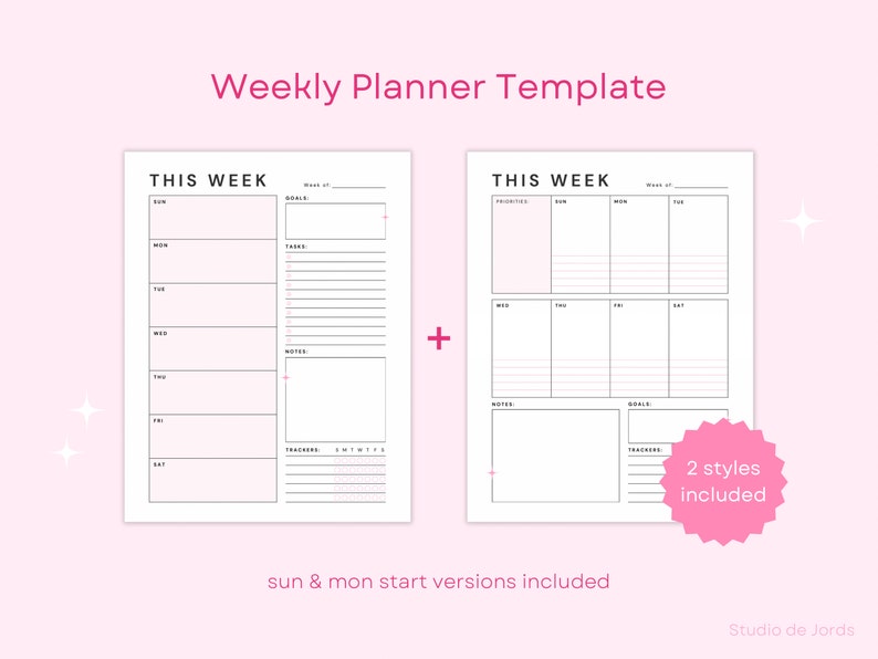 Aesthetic Printable Planner Set Pink Version, Daily, Weekly, Monthly ...