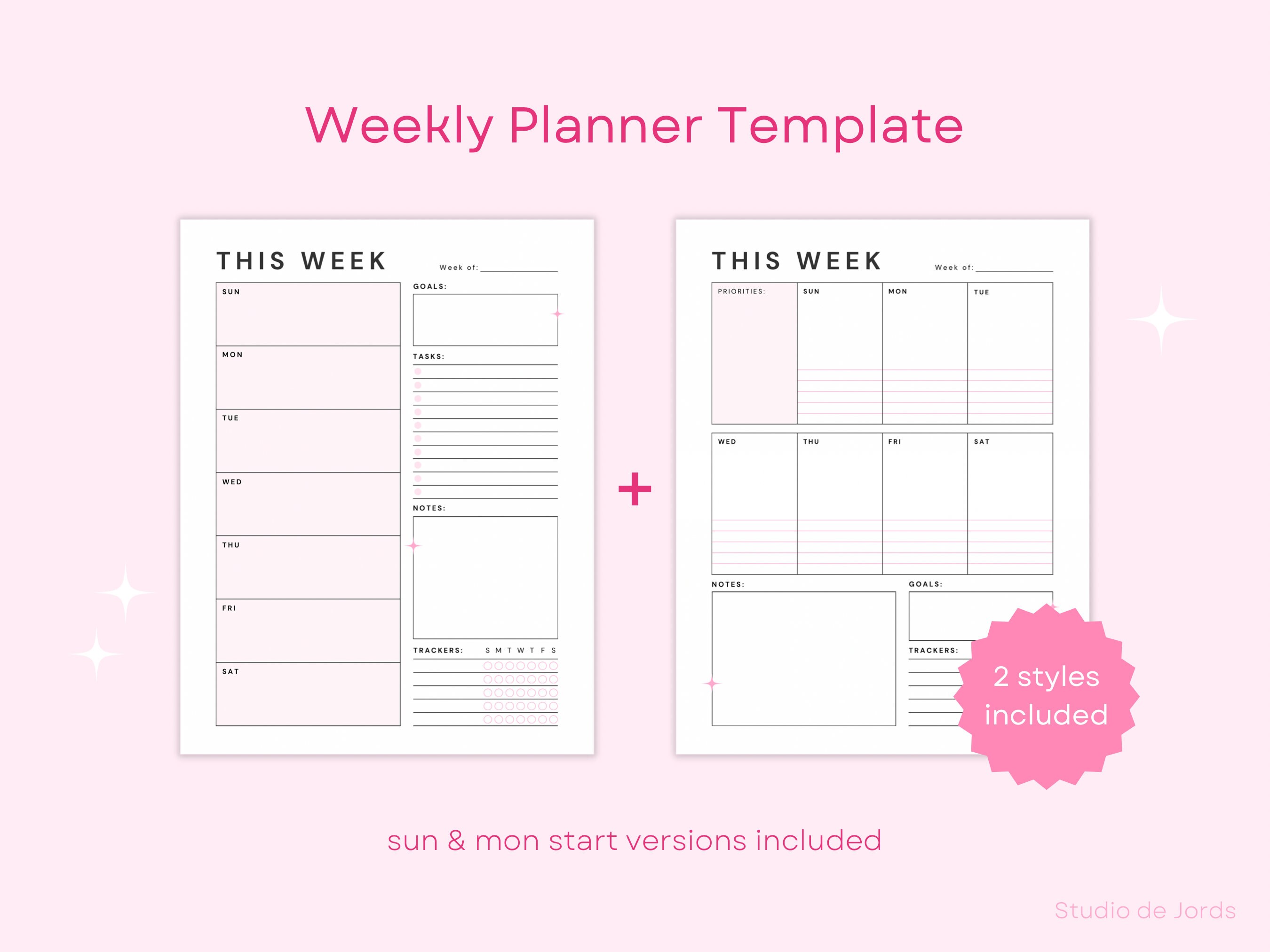 Aesthetic Printable Planner Set Pink Version, Daily, Weekly, Monthly ...