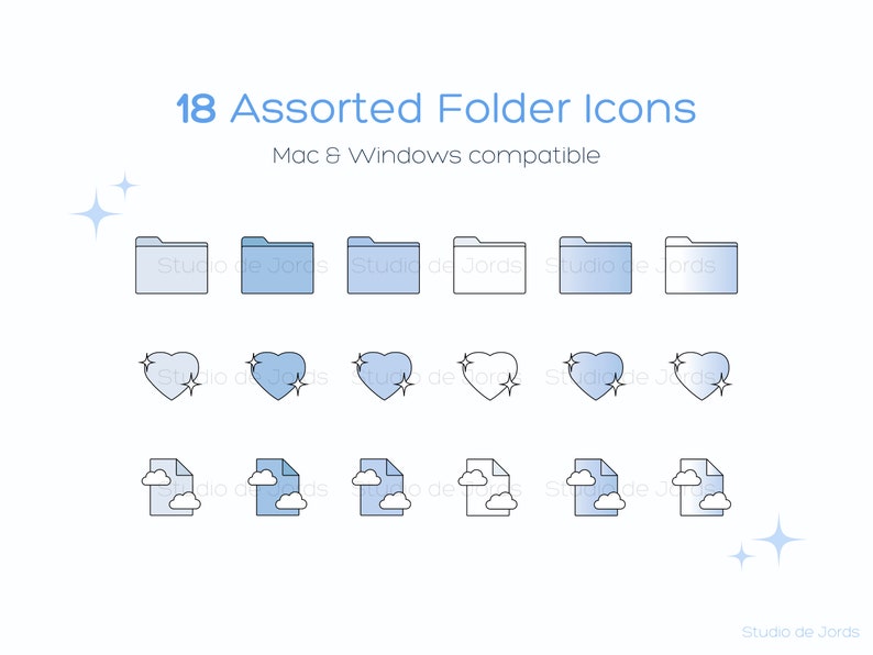 Blue Aesthetic Theme Assorted Folder Icons Mac & Windows - Etsy