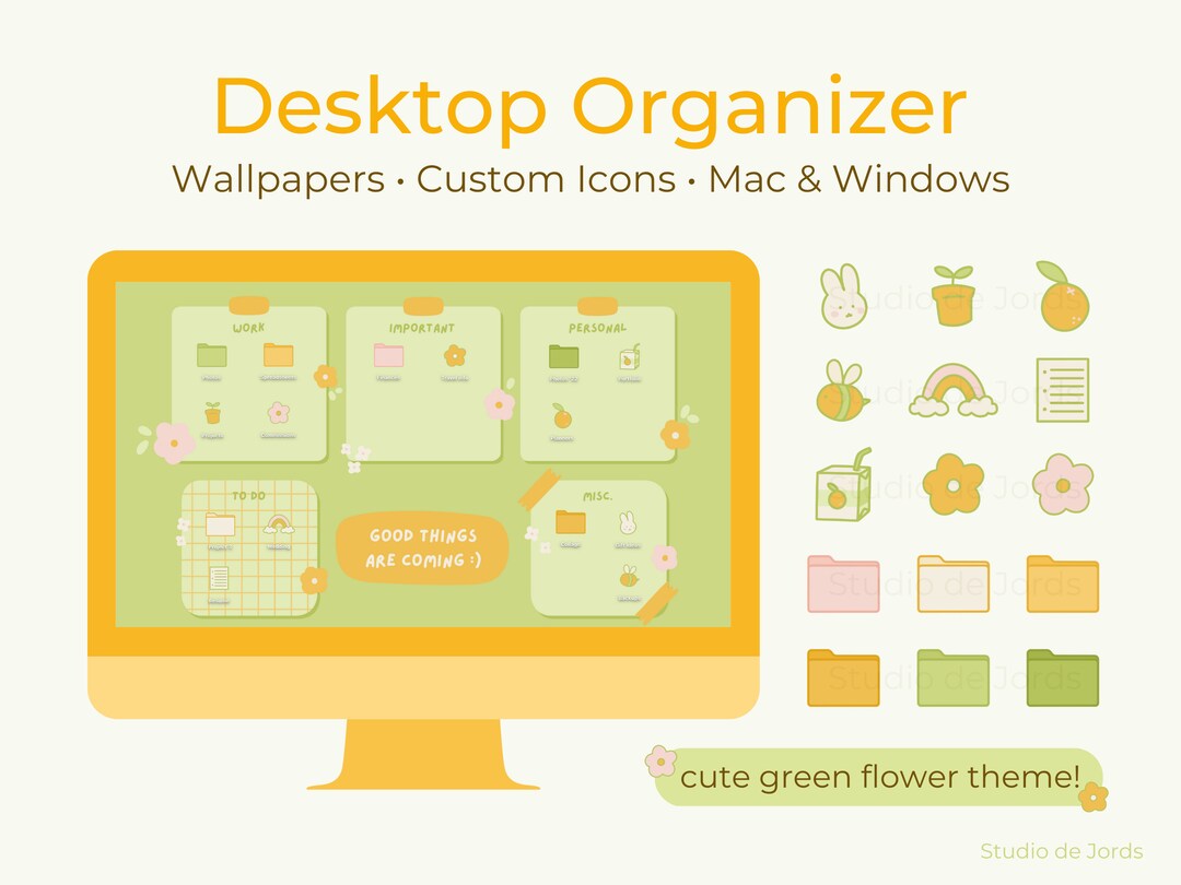 Green Flower Theme Desktop Wallpaper Organizer, Desktop Folder Icons ...