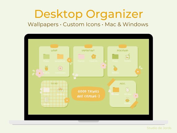 Green Flower Theme Desktop Wallpaper Organizer Folder Icons - Etsy