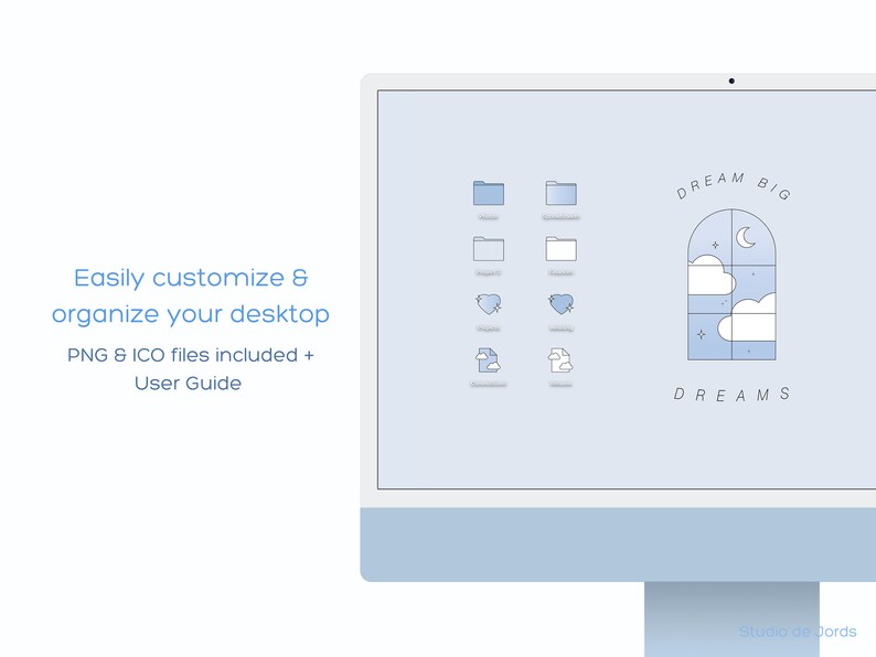 Blue Aesthetic Theme Assorted Folder Icons, Desktop Wallpaper, Mac ...