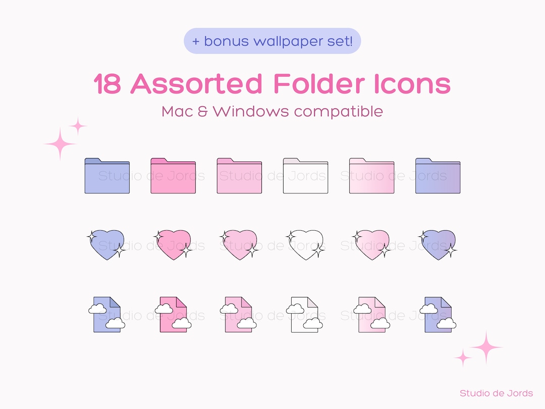 Pink Aesthetic Theme Assorted Folder Icons, Desktop Wallpaper, Mac ...