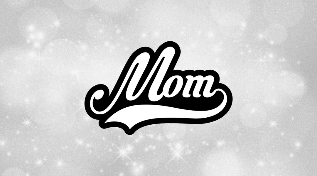 Family Clipart: White Word "mom" in Fancy Script Type With Baseball ...