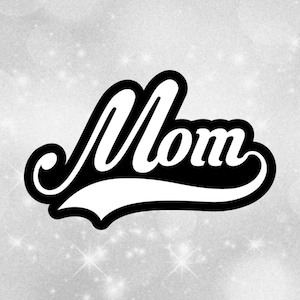 Family Clipart: White Word "mom" in Fancy Script Type With Baseball ...