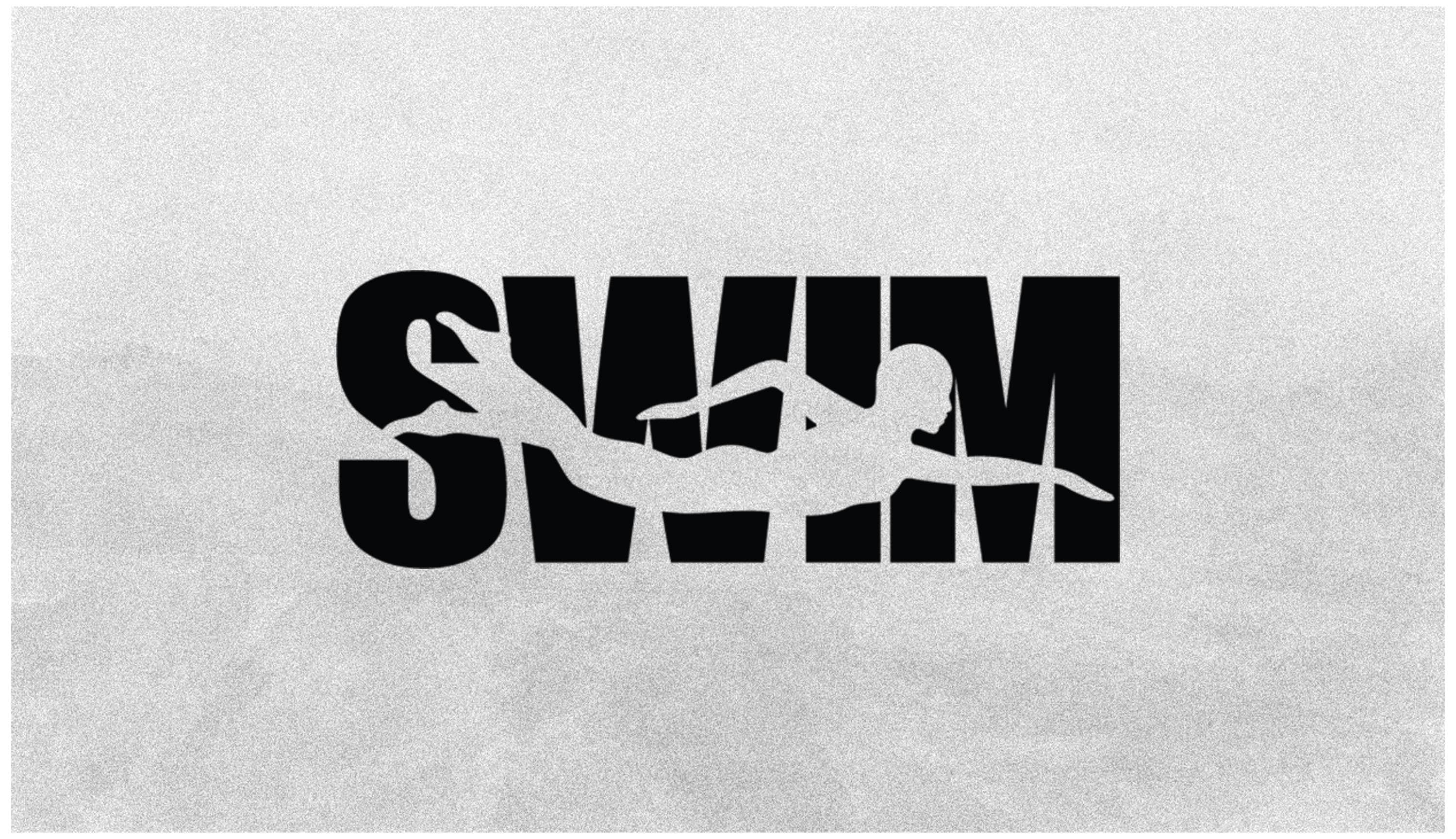 Sports Clipart: Bold Black Word SWIM With Swimming Silhouette Cutout ...