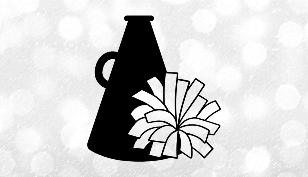 Sports Clipart: Black Cheerleader Megaphone With Pom Pom Outline for ...
