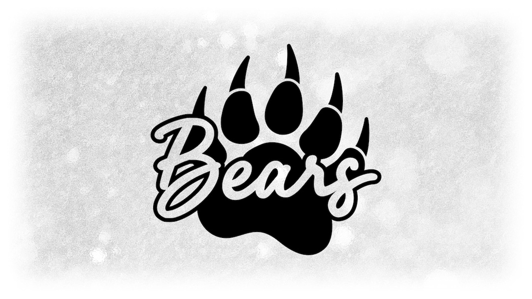 Sports Clipart: Black Script "bears" Team Mascot Name Cutout of Silhouette of Bear Shape Paw ...