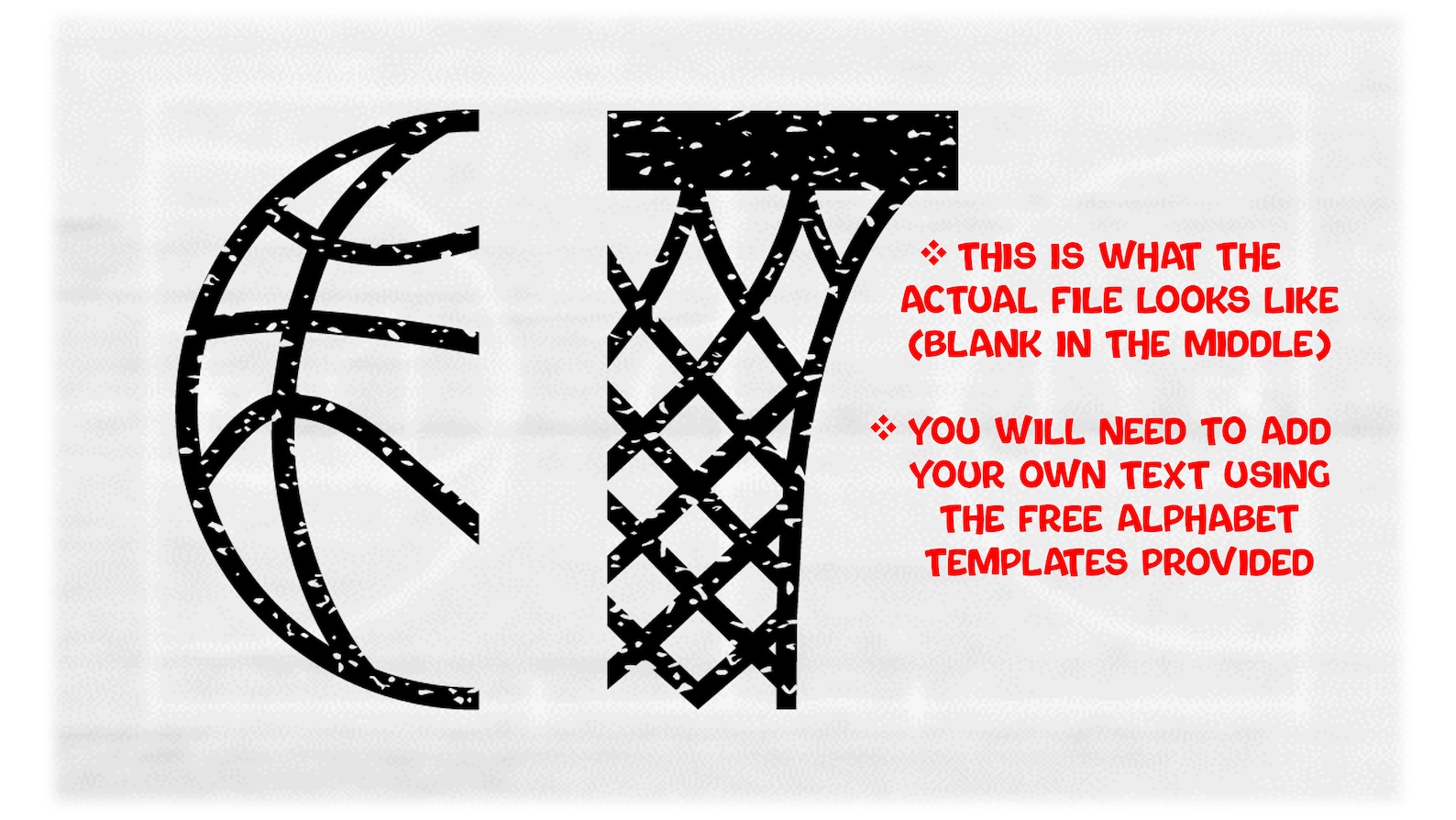 Sports Clipart: Black Distressed Half Basketball & Half Hoop With Net ...