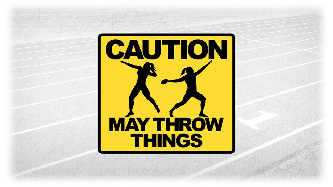 Sports Clipart: Gold "caution May Throw Things" With Female Track ...