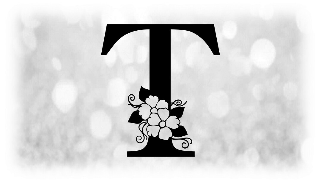 Word Clipart: Black Formal Capital Letter "t" With Floral / Flower ...