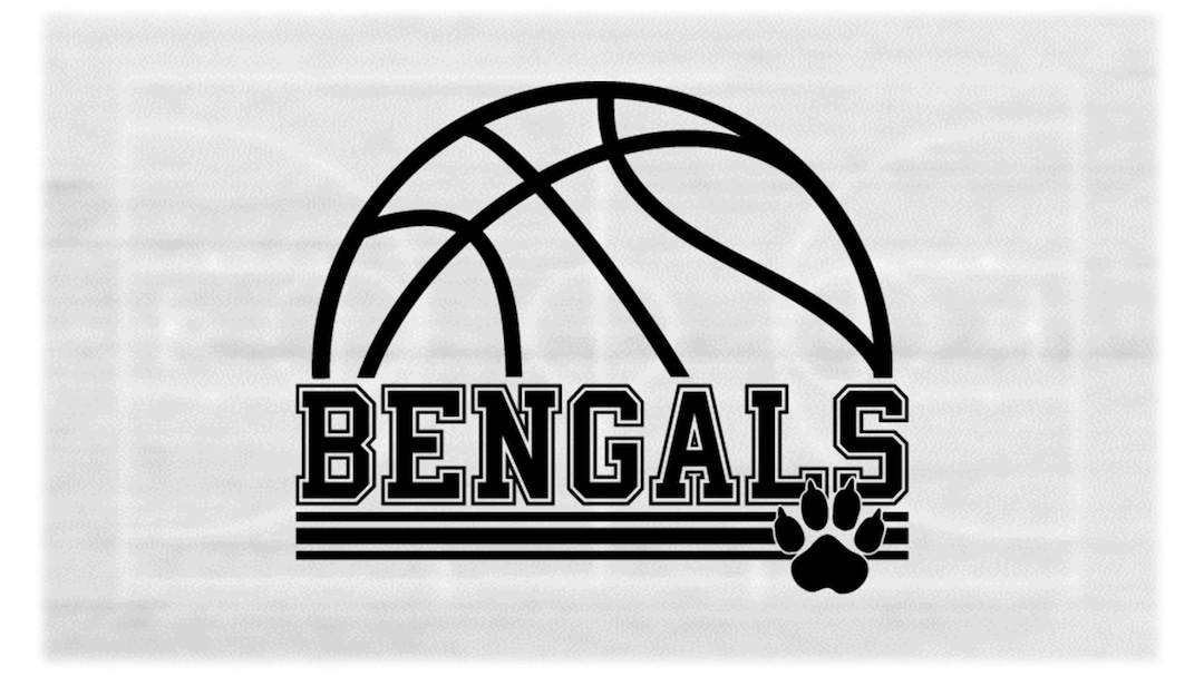 Sports Clipart: Black Half Basketball W/ "bengals" Team Name in Varsity ...