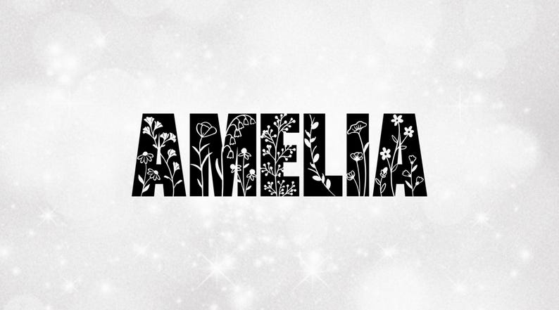 People Clipart: Bold Black Name "amelia" With Many Different Beautiful ...