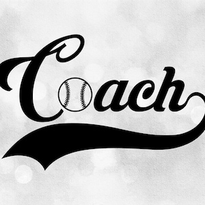 Sports Clipart: Word "coach" in Fancy Script Type Lettering, Baseball ...