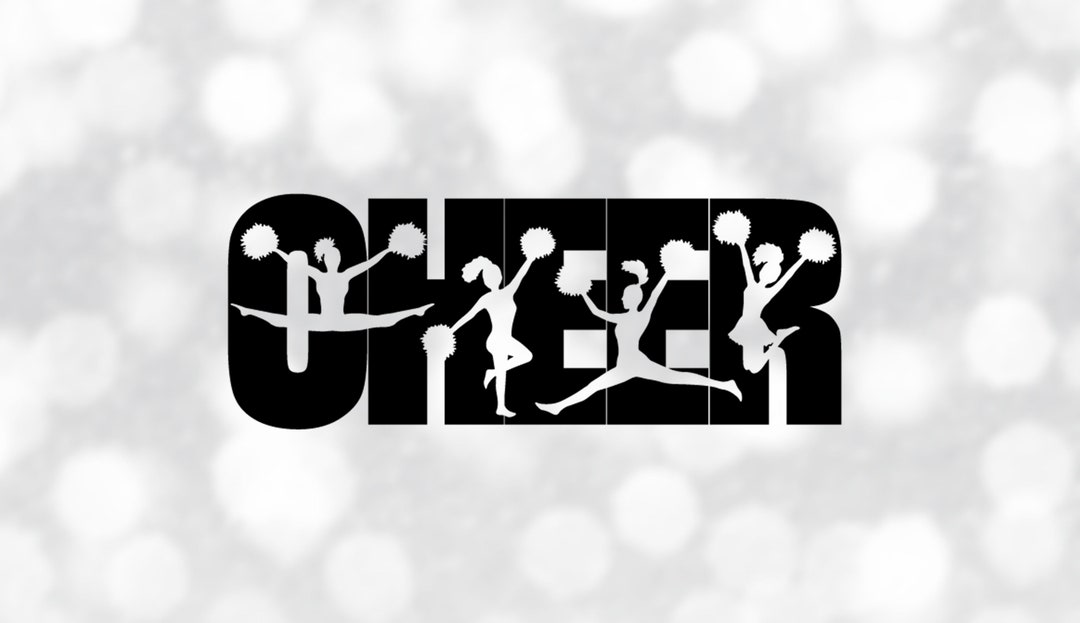 Sports Clipart: Bold Black Word "cheer" With 4 Different Cheerleader ...