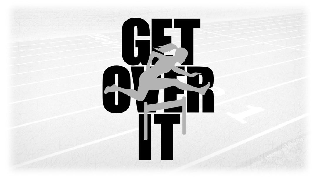 Sports Clipart: Gray Track & Field Silhouette of Female Hurdler Overlay ...