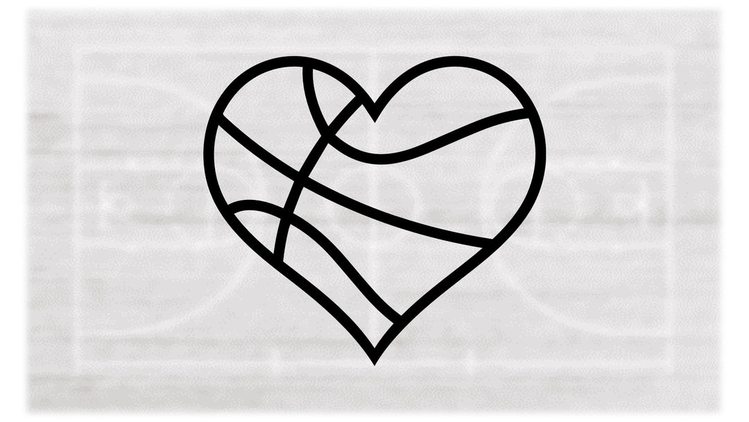 Sports Clipart: Large Bold Black Outline Heart Shape Basketball Icon ...