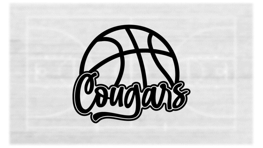 Sports Clipart: Black Half Basketball With Fun Script "cougars" Team ...