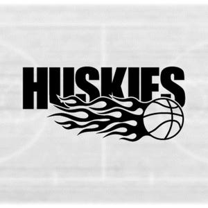 Sports Clipart: Black Bold Team Mascot Name huskies and Basketball With ...