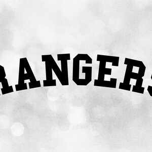 Sports Clipart: Black Arched rangers Team Name in Bold Collegiate Block ...