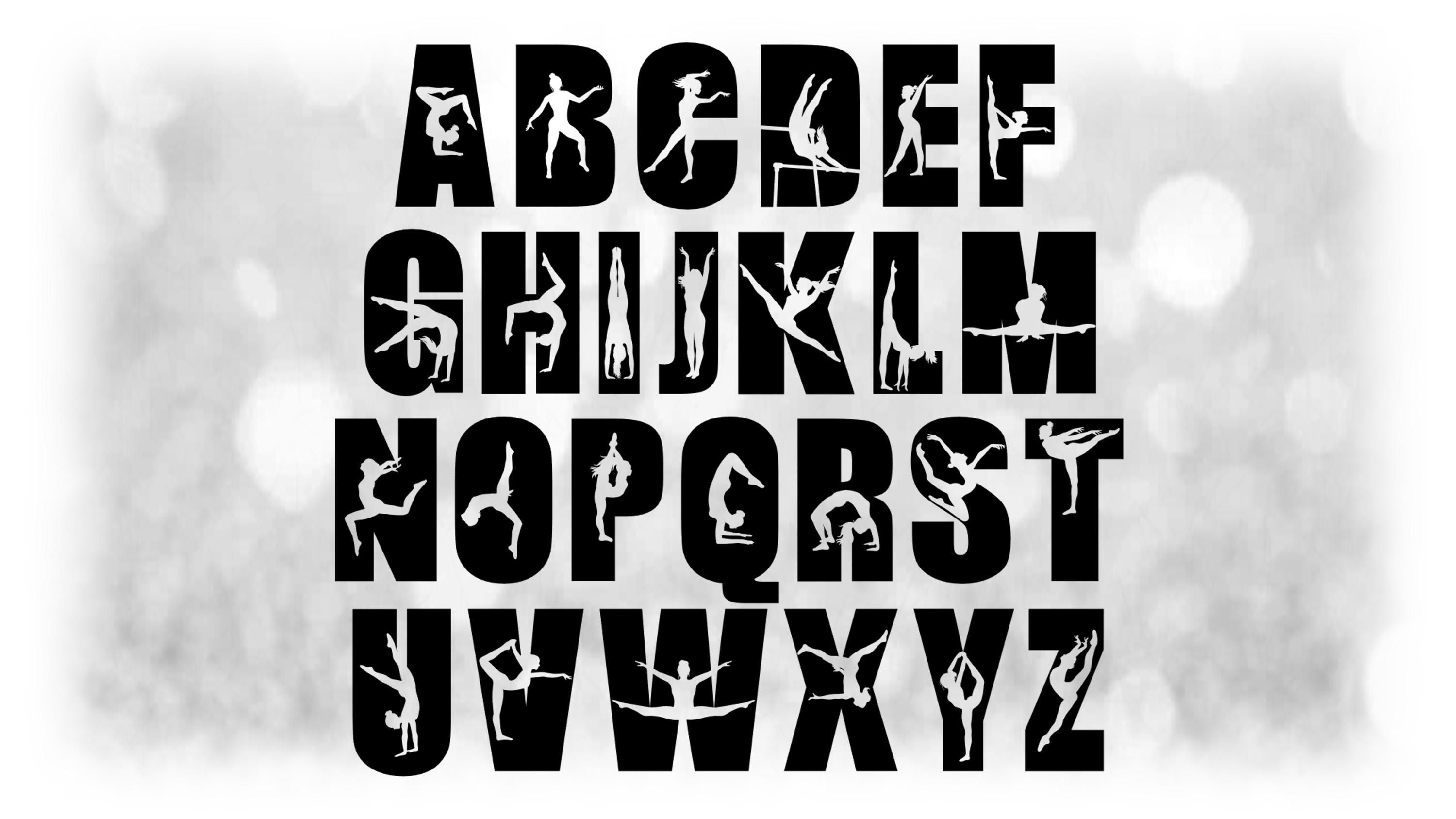 Sports Clipart: Black Gymnastics Alphabet Letters on ONE Single Sheet ...