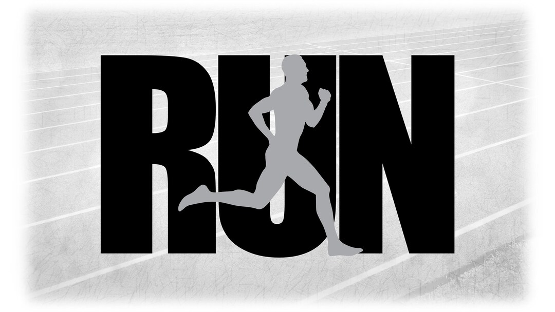 Sports Clipart: Bold Black Word run With Gray Overlay Silhouette of ...
