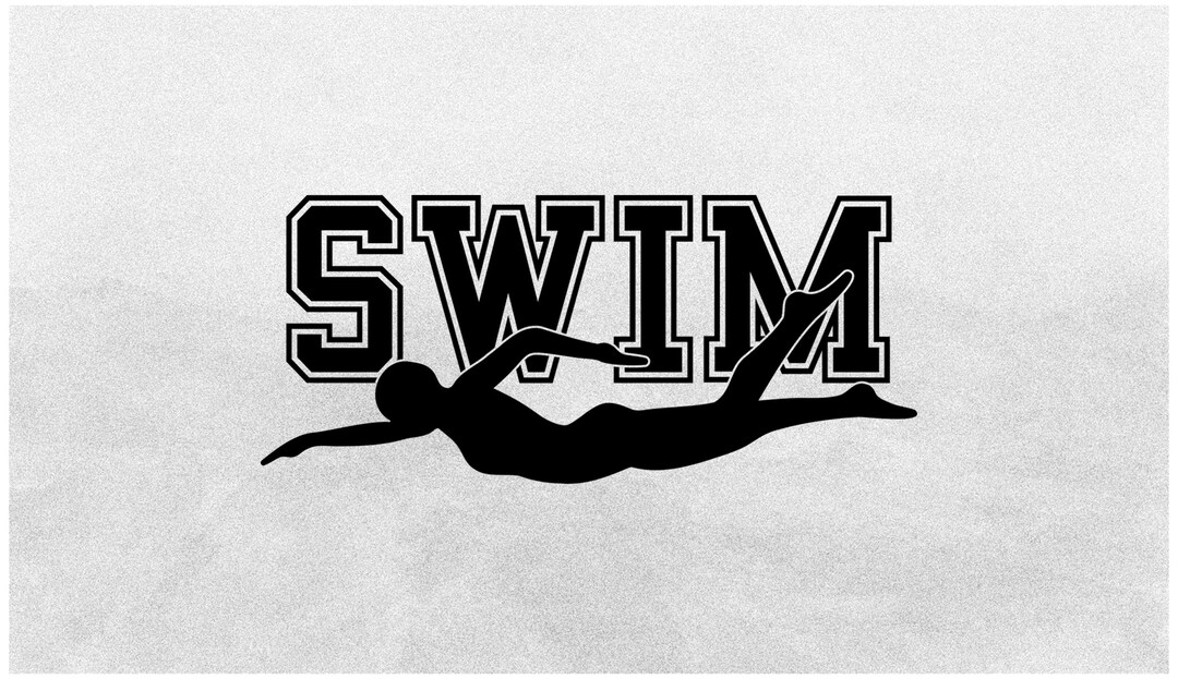 Sports Clipart: Black Word swim in Collegiate Varsity Outline Style ...