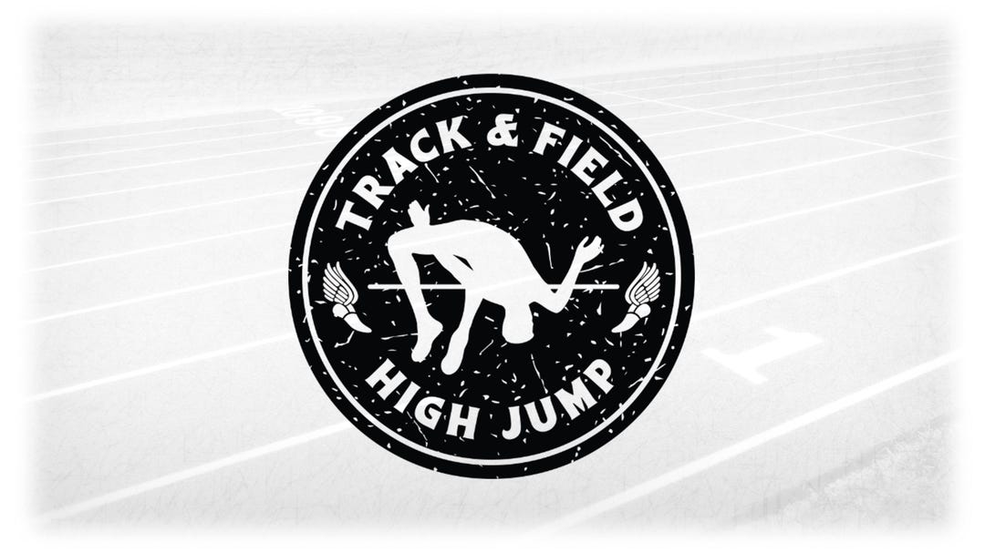 Sports Clipart: Black Distressed Circle With Male High Jump Silhouette ...