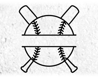 Sports Clipart Black Outline of Baseball or Softball With Crossed Bats in the Background Split ...