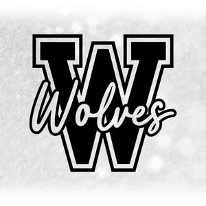 Sports Clipart: Black Script "wolves" Team Name Cutout of Large Varsity ...