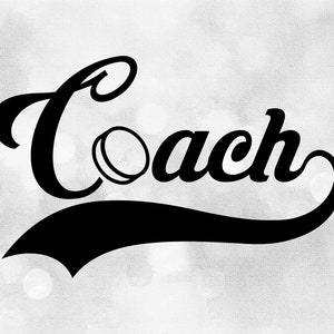 Sports Clipart: Word coach in Fancy Script Type Lettering, Baseball ...