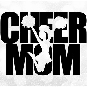 Sports Clipart: Black Words cheer Mom With Jumping Cheerleader ...