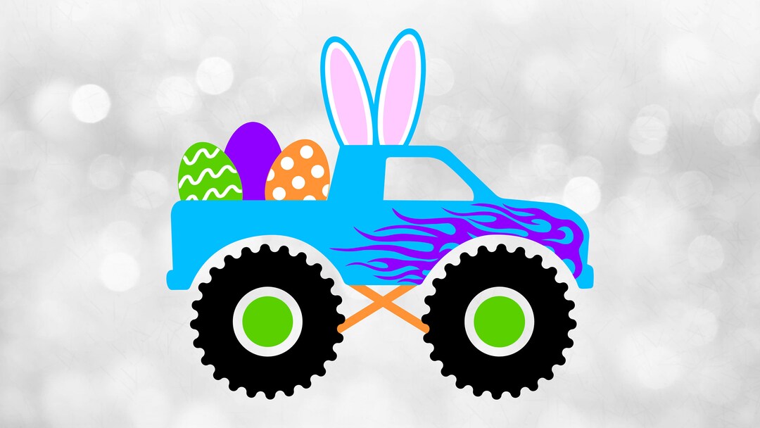 Holiday Clipart: Blue Monster Truck With Bunny Ears, Easter Eggs, and ...
