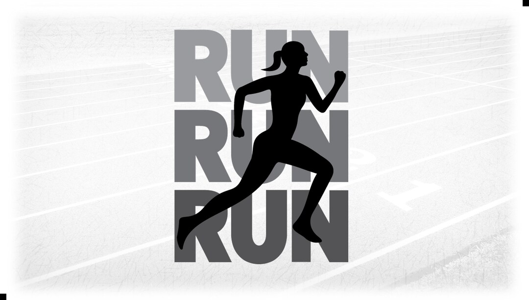 Sports Clipart: Gray Words "run" With Black Silhouette Overlay Female ...