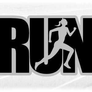Sports Clipart: Black Word run W/ Cutout Silhouette of Female Athlete ...