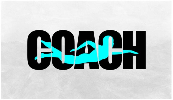 Sports Clipart: Bold Black Word COACH With Blue Swimming - Etsy