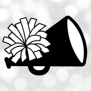 Sports Clipart: White Cheerleader Megaphone With Pom Layered on Black ...