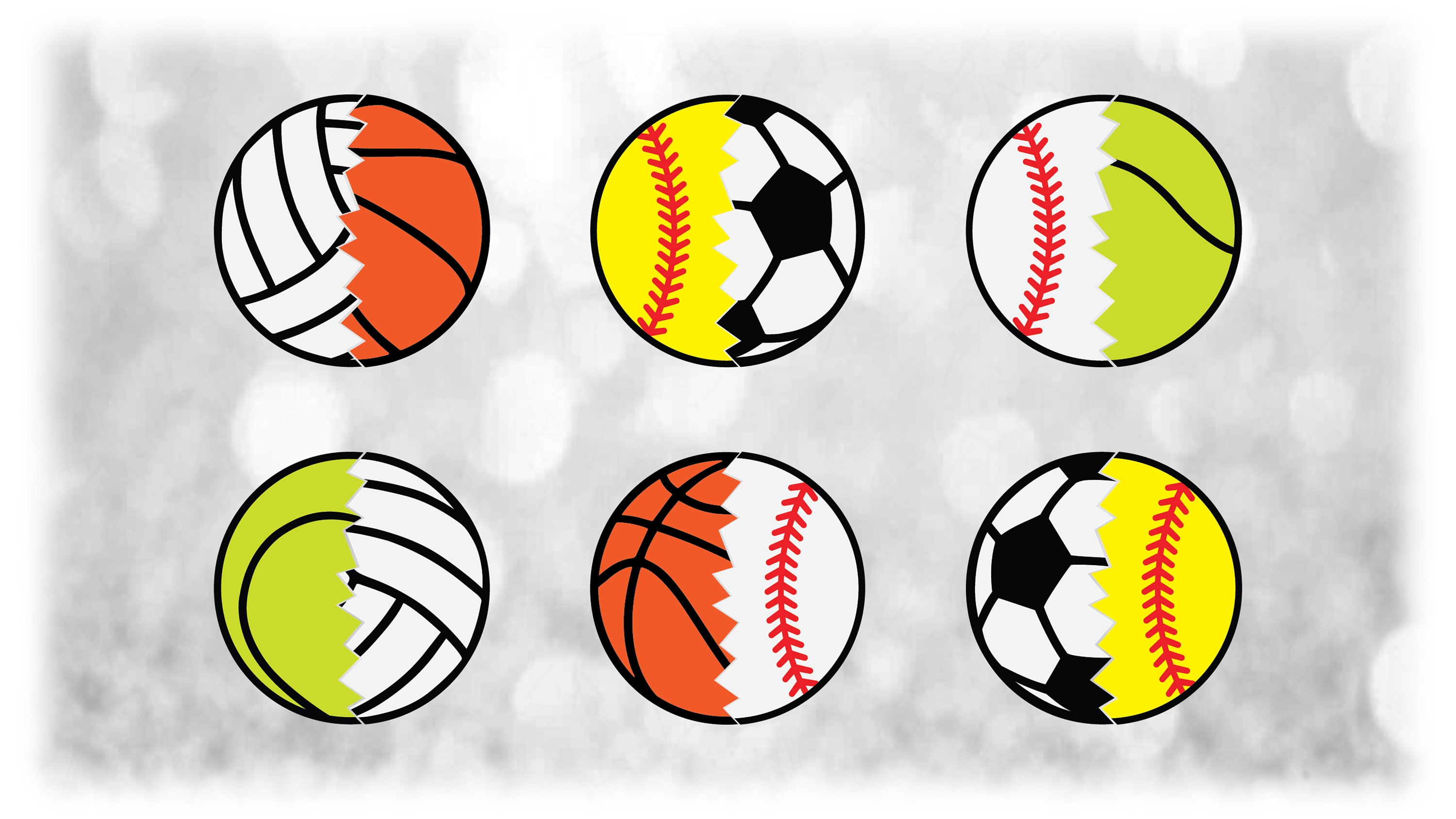 Sports Clipart: Mix & Match Cracked Half Sports Balls - Etsy España