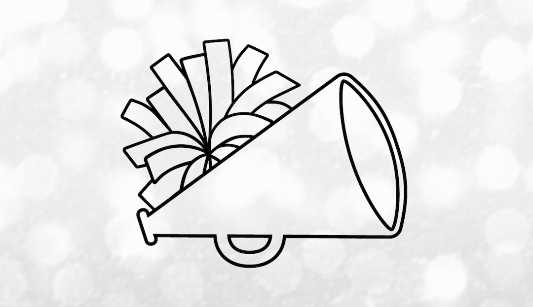 Sports Clipart: Black Cheerleader Megaphone With Pom Pom Outline for ...