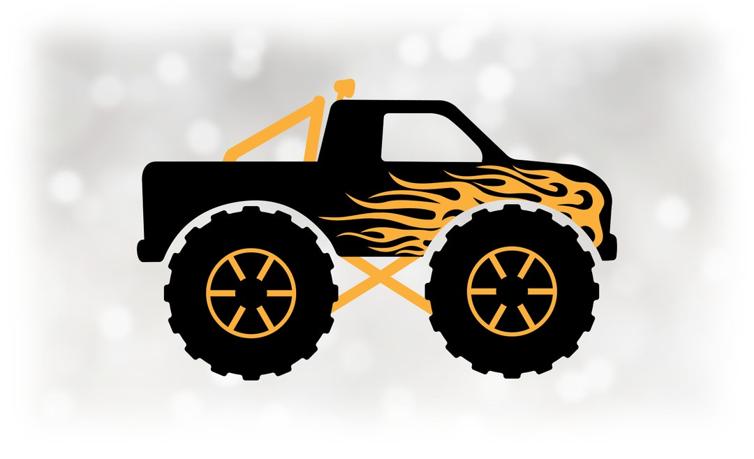 Car/automotive Clipart: Black Monster Truck With Yellow/gold Fire ...